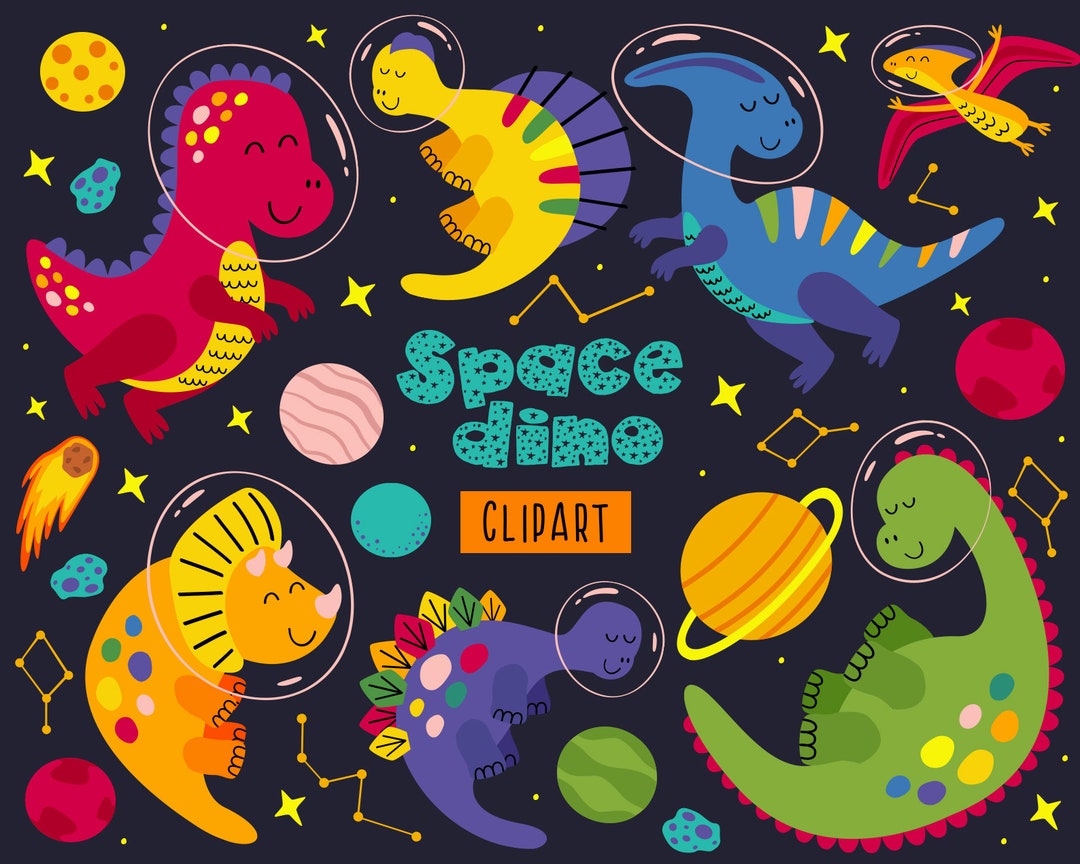 Dinosaurs in Space Clip Art, Dinosaur Clipart, Astronaut SVG, T-rex Svg ...