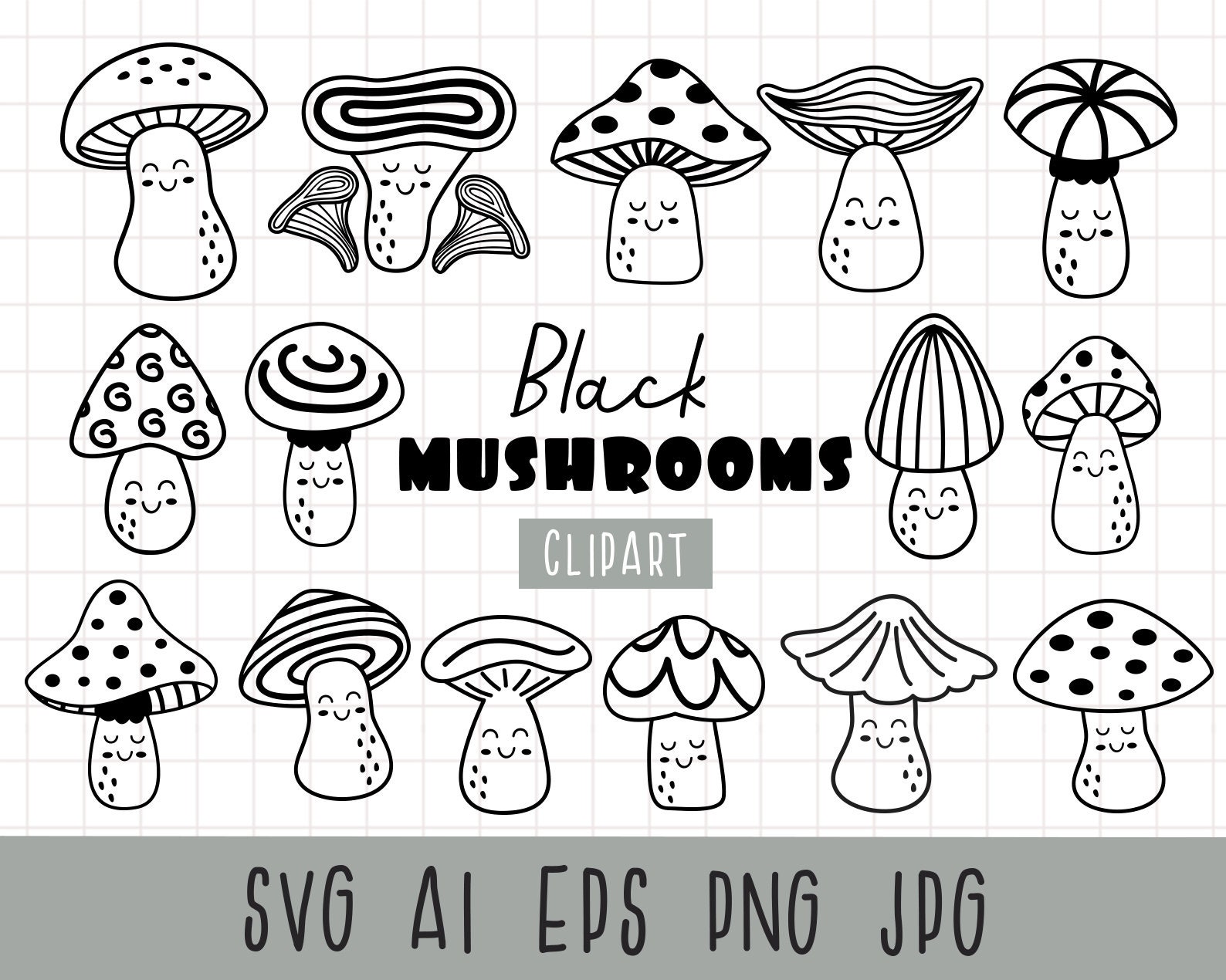 Cute Mushrooms Clipart, Kawaii Mushroom Svg, Cute Forest Mushrooms Png ...