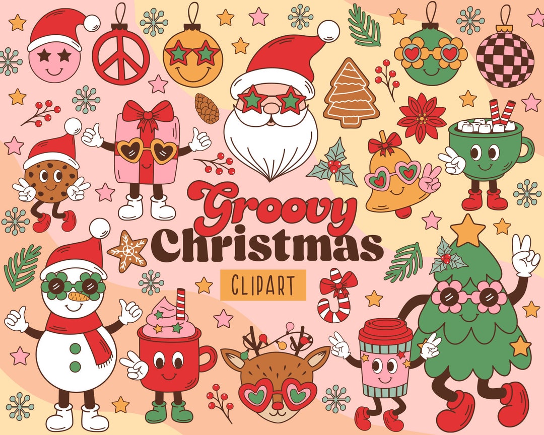 Retro Groovy Christmas Clipart, Christmas Clipart, Retro Christmas Svg ...