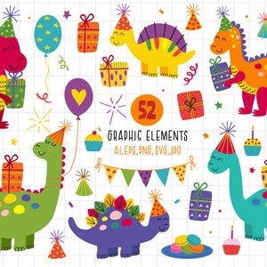 Jurassic Animal Clipart, Cute Dinosaur Clip Art, Birthday Party Clipart ...