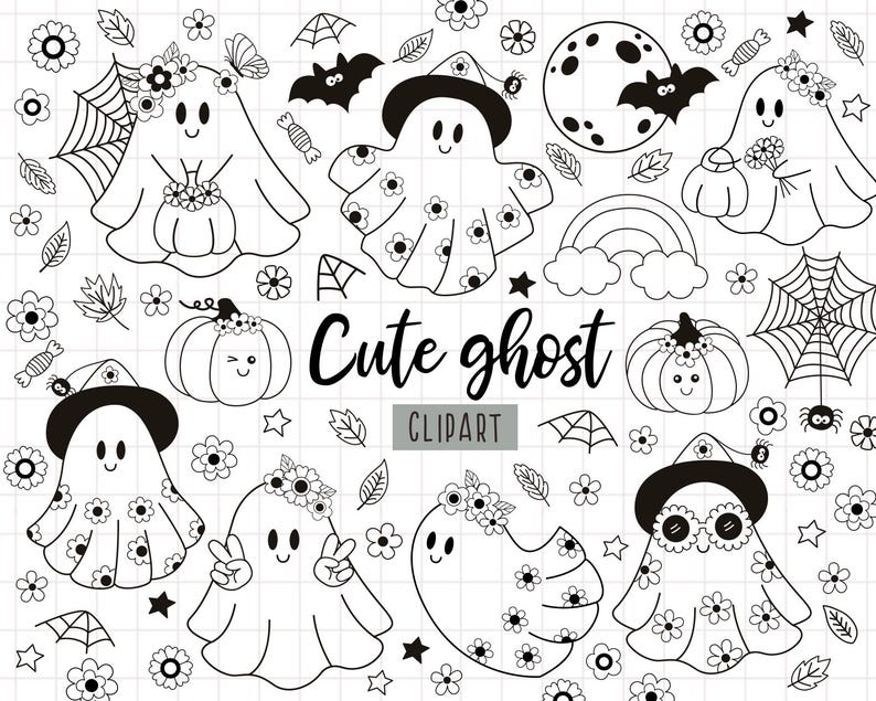 Groovy Halloween Clipart, Retro Flower Ghost Clipart, Spooky Girly Png ...
