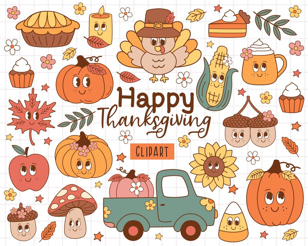 Groovy Autumn Clipart, Retro Fall Png, Thanksgiving Png, Hippie Flower ...