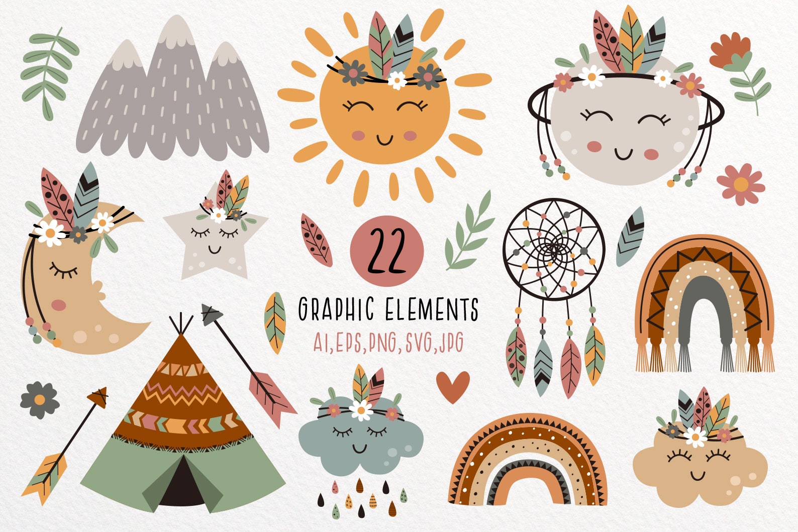 Boho Baby Clipart, Tribal Clipart , Baby Shower Clipart, Bohemian ...