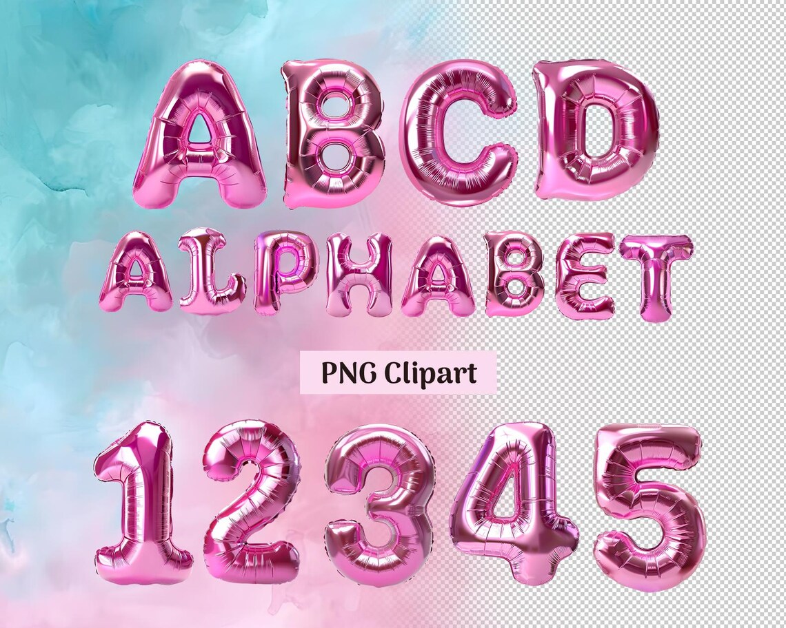 3D Foil Balloon Alphabet Clipart, Party Balloon Alphabet , Balloon Pink ...