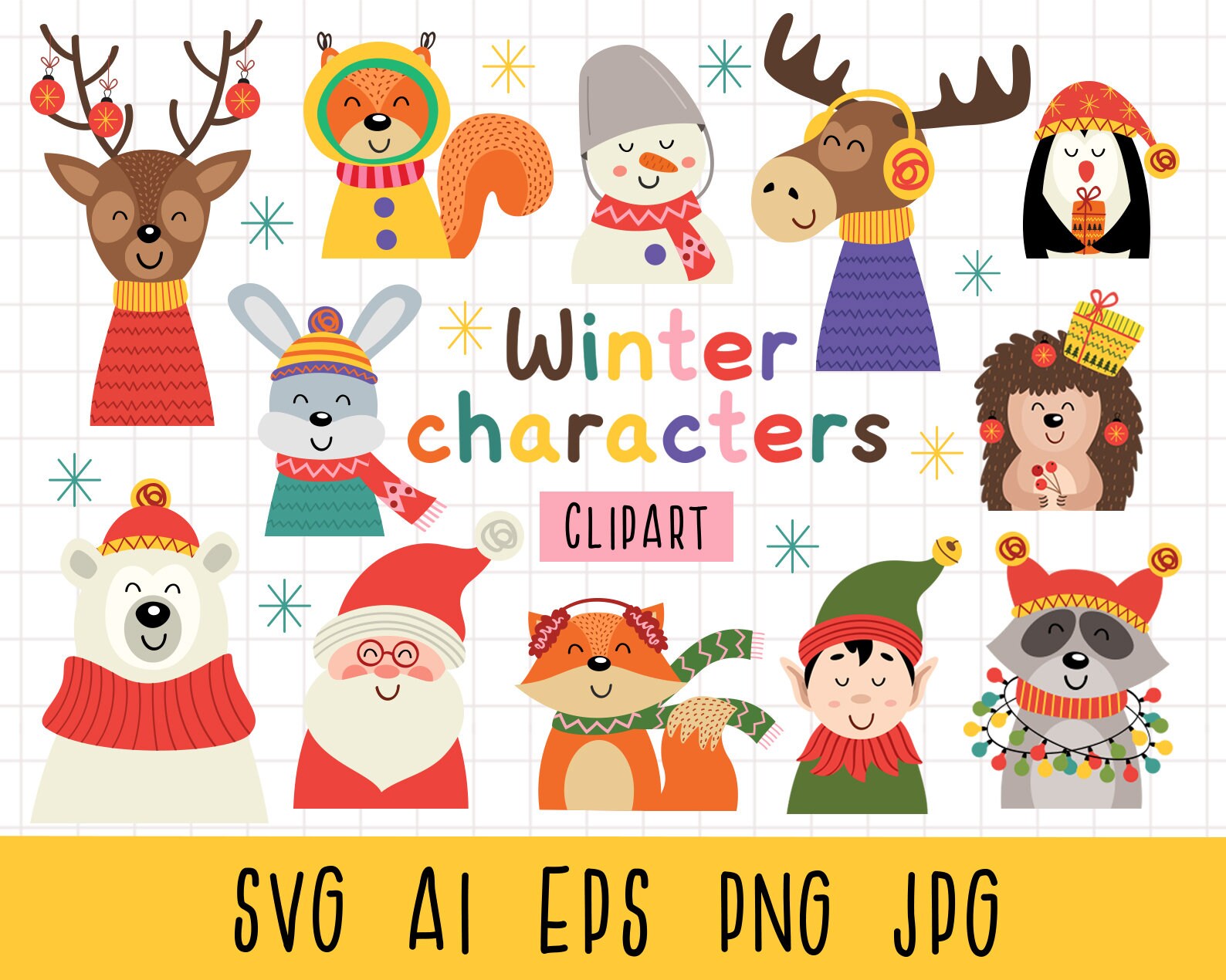 Winter Animals Svg, Winter Characters Clipart, Christmas Animals ...