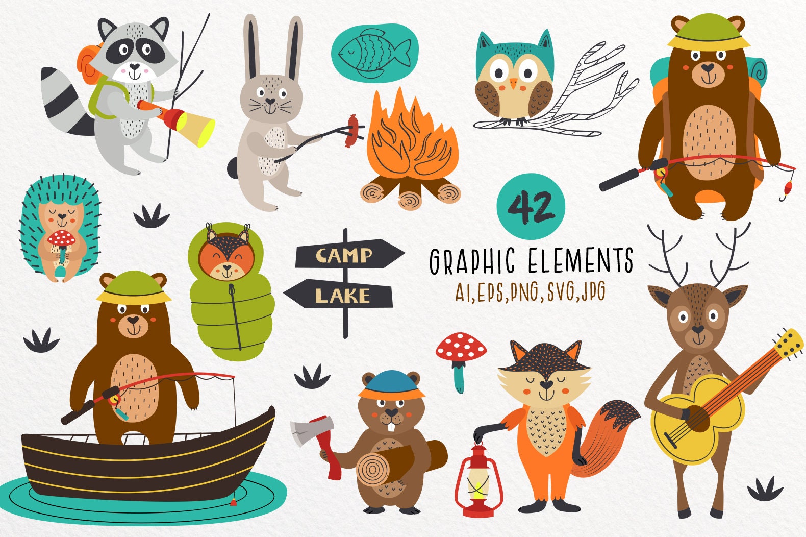 Camping Clipart, Summer Clipart, Happy Camper Svg, Summer Svg Bundle ...