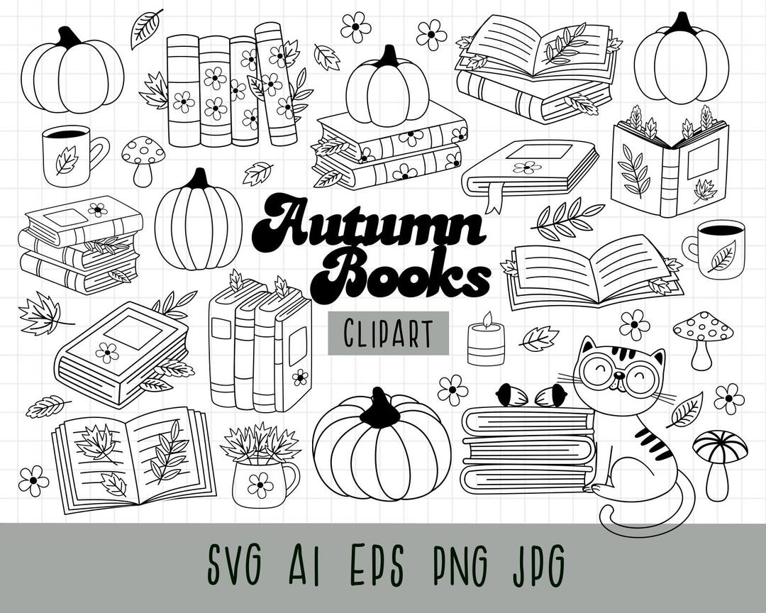 Fall Bookish Clipart, Retro Autumn Reading Png, Cozy Readers Png, Cute ...