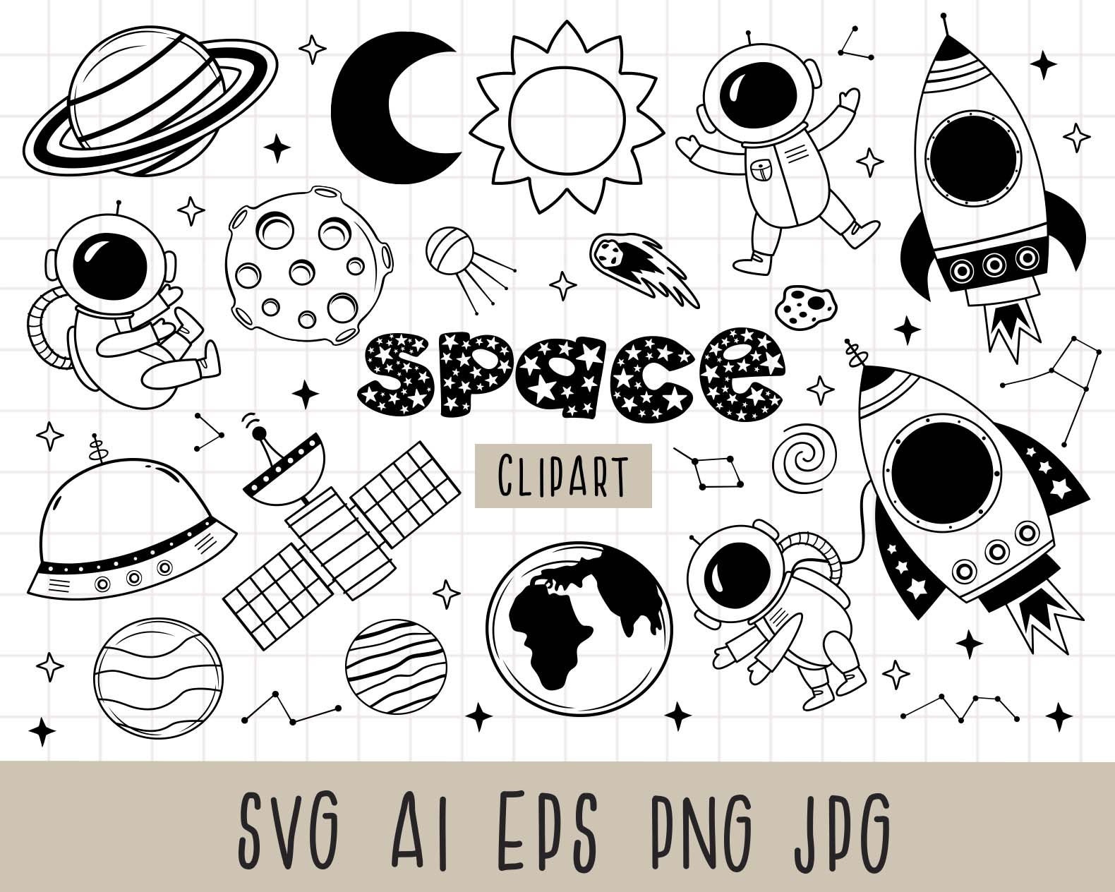 Astronaut Clipart, Rocket Svg, Spaceship Clipart, Space Bundle Svg ...