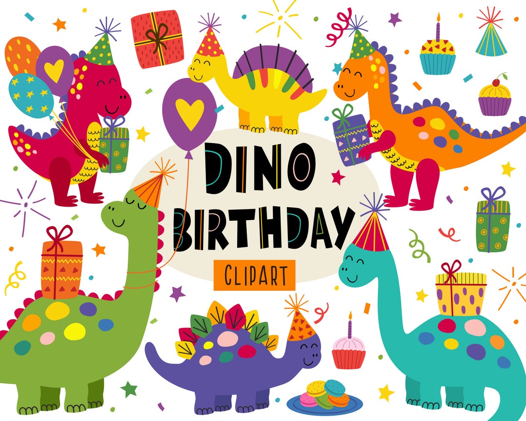 Jurassic Animal Clipart, Cute Dinosaur Clip Art, Birthday Party Clipart ...