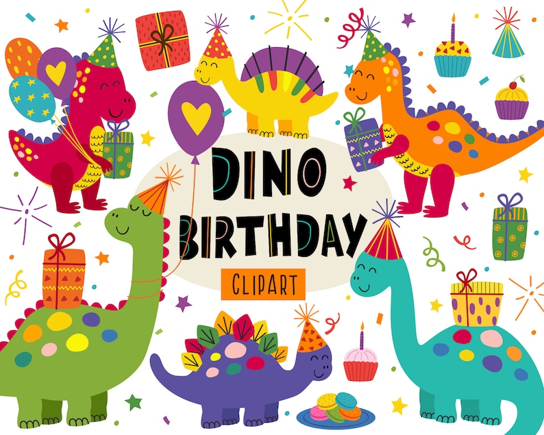 Jurassic Animal Clipart, Cute Dinosaur Clip Art, Birthday Party Clipart ...