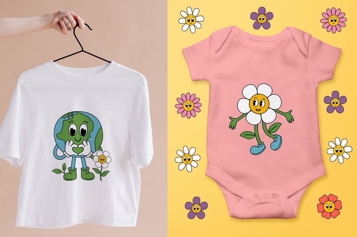 Retro Earth Day, Cute Hippie Flowers, Flower Power, Sun, Earth Svg ...