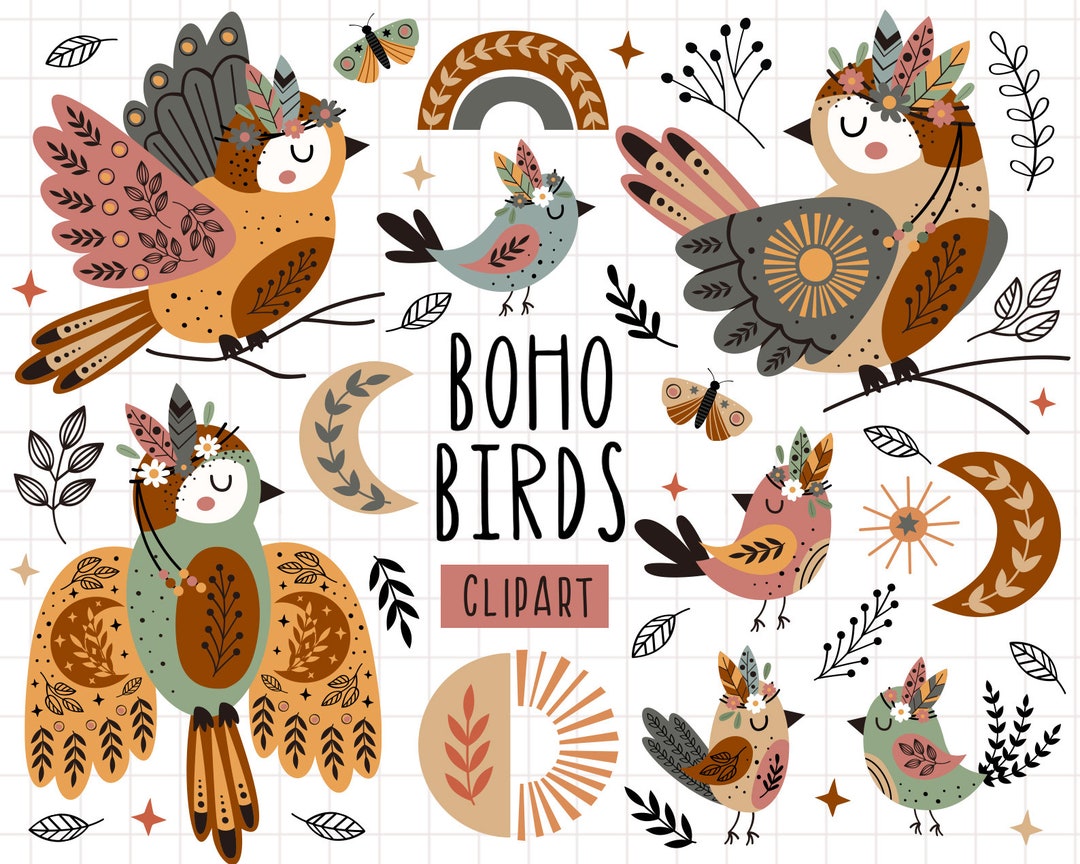 Birds Svg, Flowers Clipart, Boho Birds Svg, Celestial Svg, Tribal Birds ...