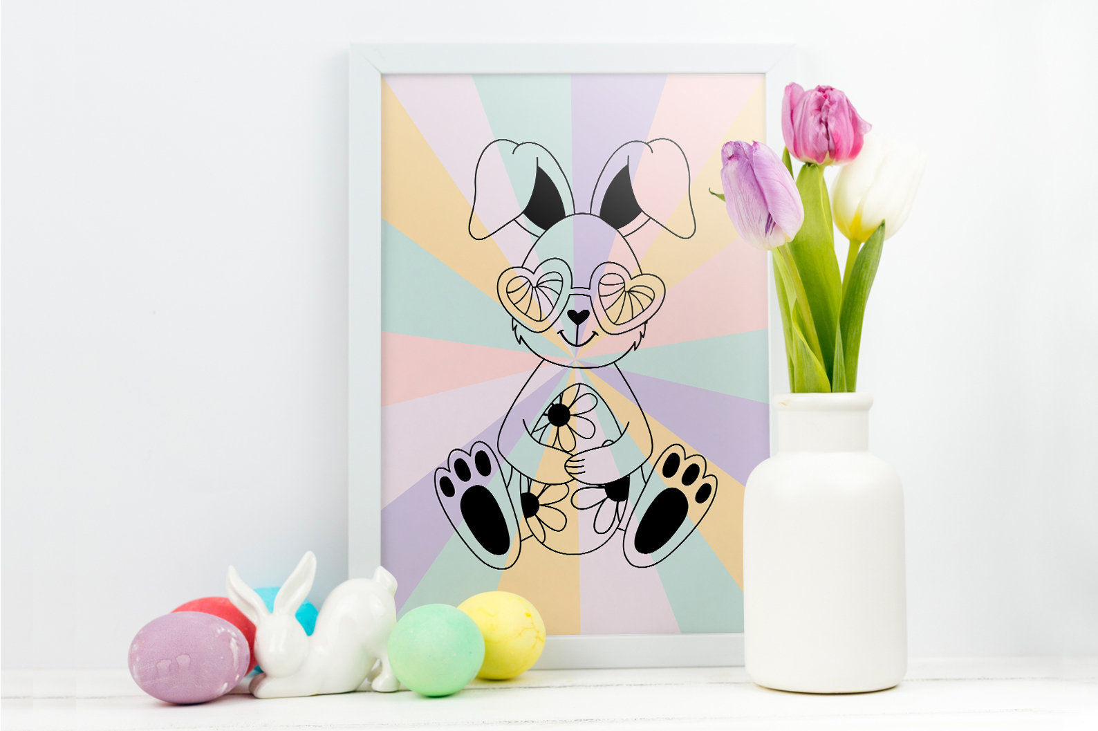 Retro Hippie, Easter Groovy, Groovy Bunny Clipart, Black and White ...