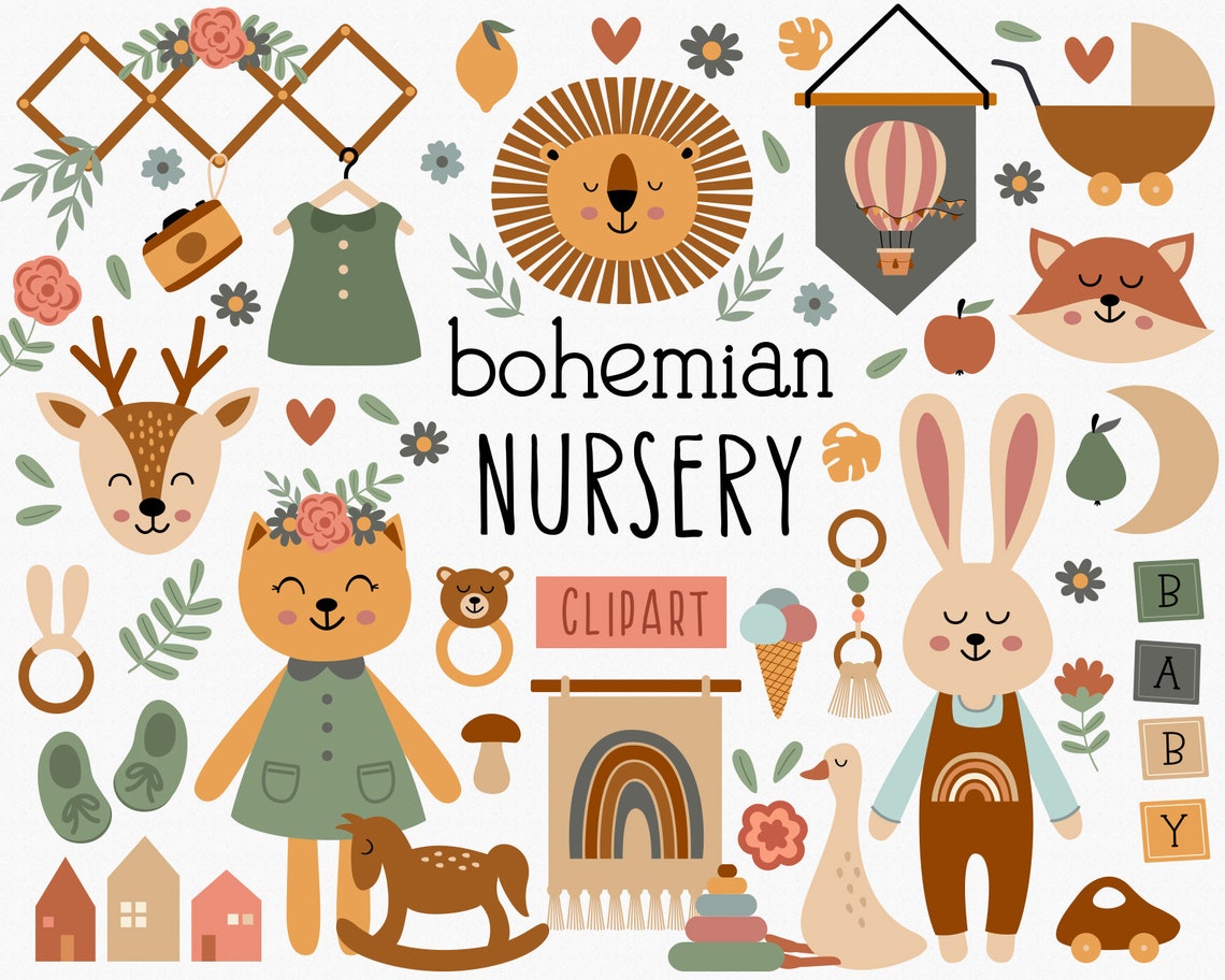 Bohemian Clipart, Boho Clipart Set, Bohemian Animals Svg, Boho Baby Svg ...