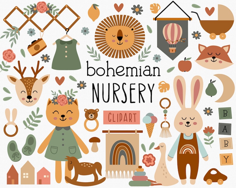 Bohemian Clipart, Boho Clipart Set, Bohemian Animals Svg, Boho Baby Svg ...