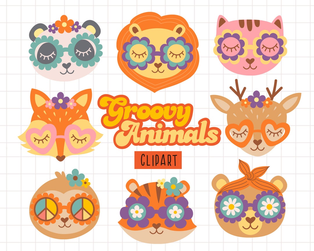 Retro Animal Clipart, Groovy Animal Face Svg, Woodland Animals Png ...