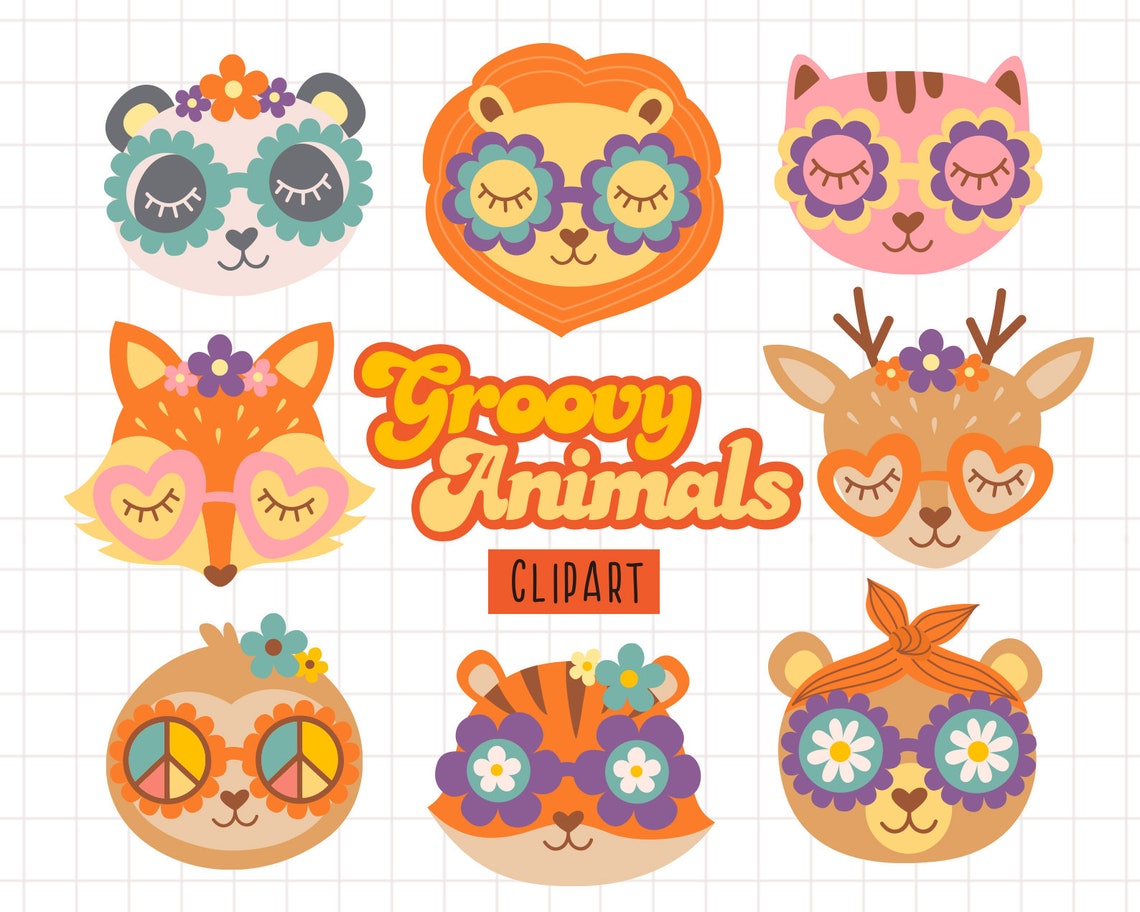 Retro Animal Clipart Groovy Animal Face Svg Woodland Animals - Etsy