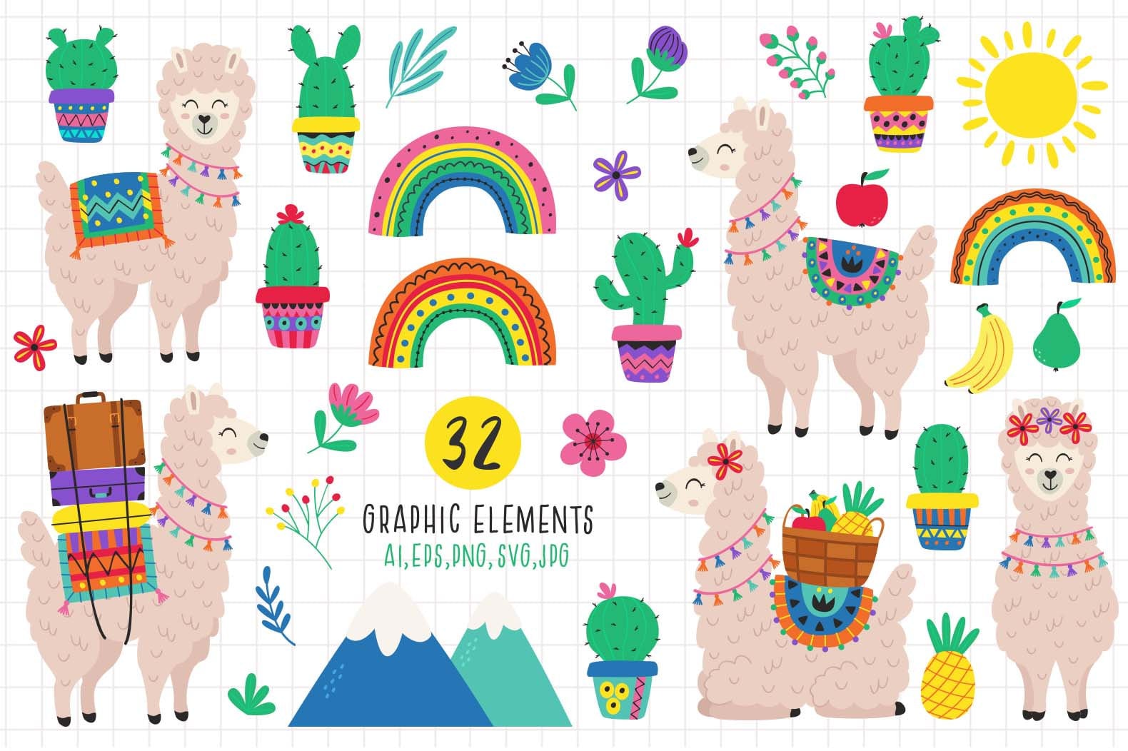 Llama Svg Llama Clipart Alpaca Clip Art Colorful Llamas Decorated Llama ...