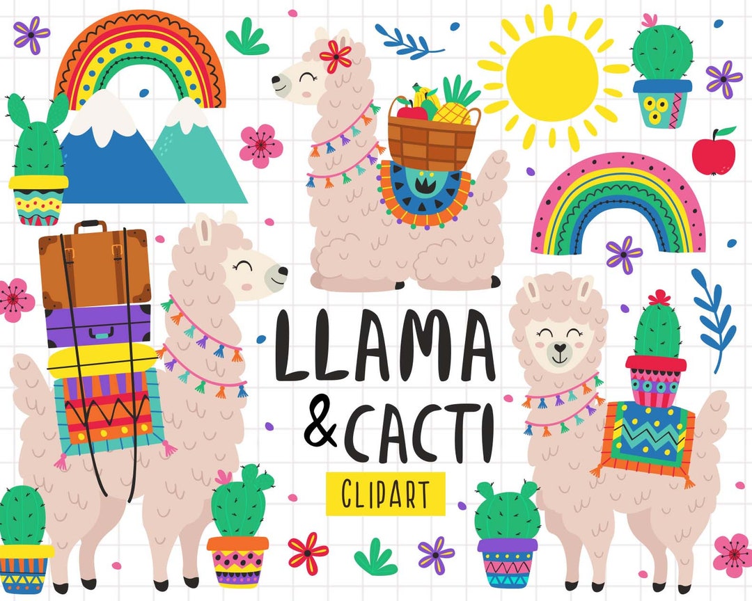 Llama Svg Llama Clipart Alpaca Clip Art Colorful Llamas Decorated Llama ...