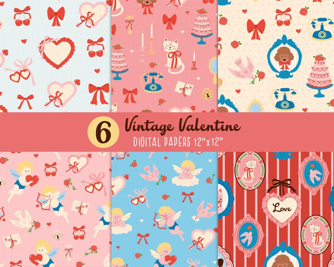 Vintage Valentine Seamless Digital Papers, Coquette Seamless Pattern ...