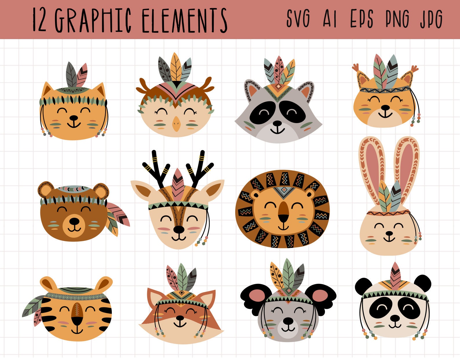 Tribal Head Face Animal Svg, Animal Head Clipart, Сhief Svg ...