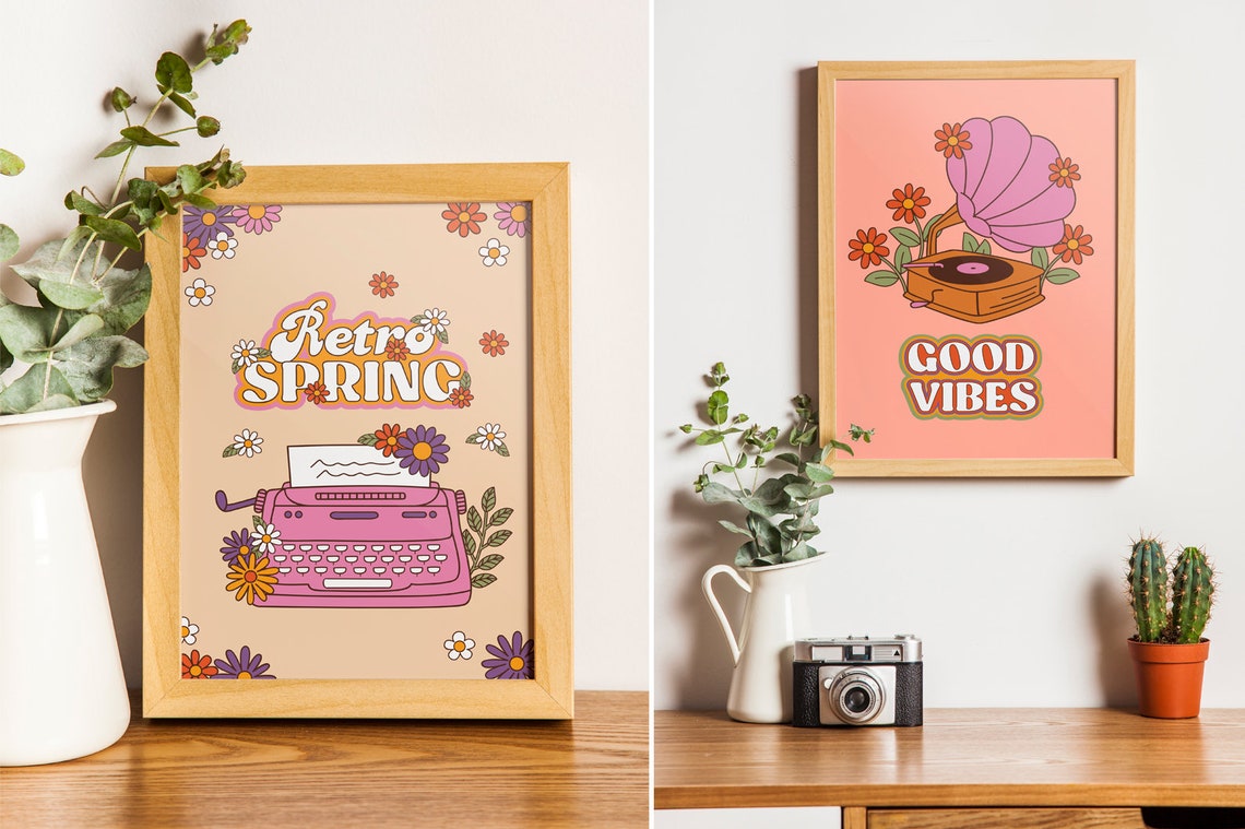 Retro Vibes Digital Clipart Set, Retro 60s 70s 90s, Groovy Hippie ...