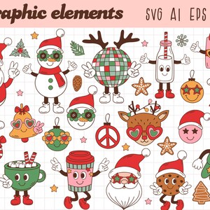 Retro Groovy Christmas Clipart, Christmas Clipart, Retro Christmas Svg ...