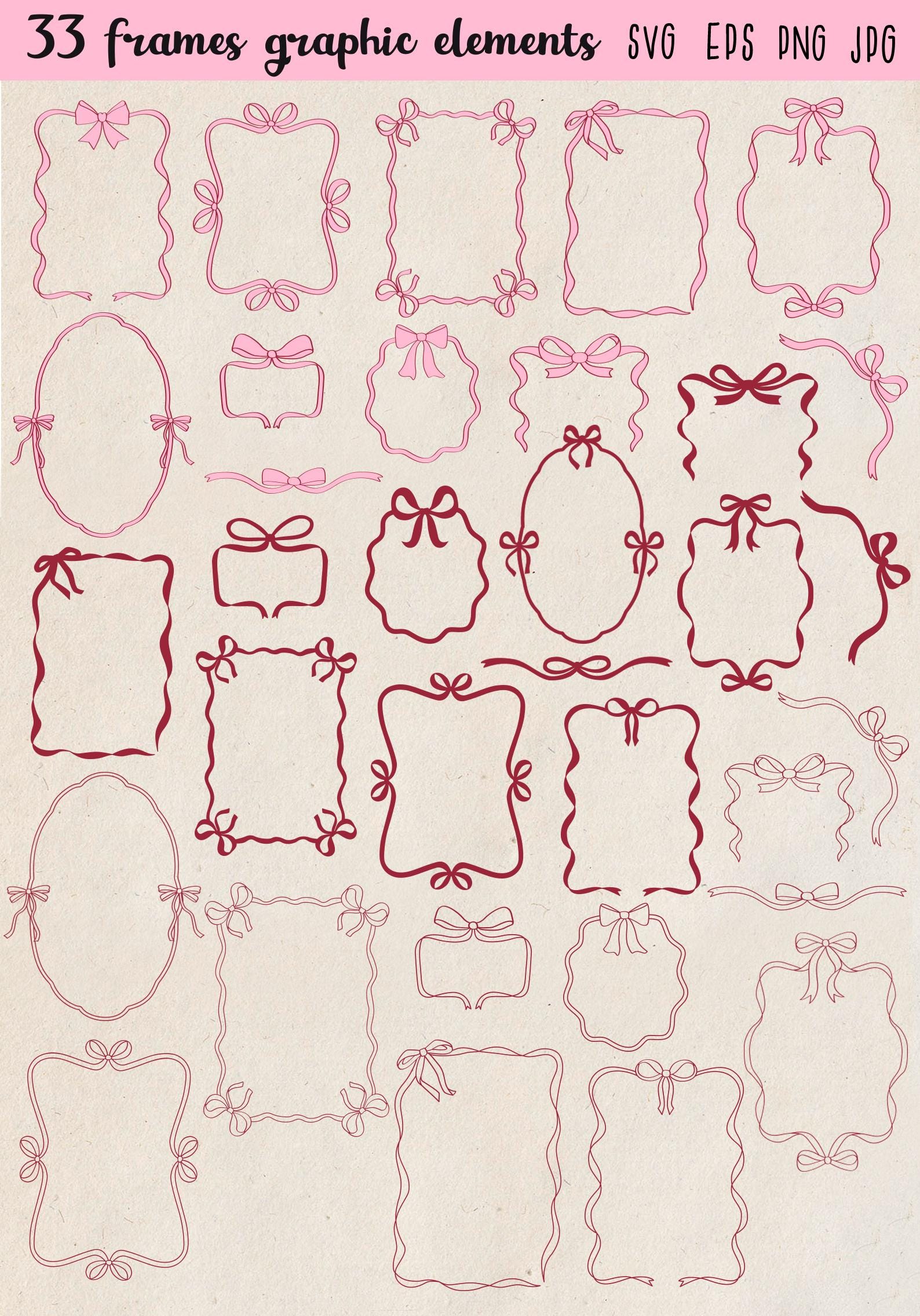 Bow Svg Bundle, Hand Drawn Frames, Ribbon Bow Svg,wavy Borders Svg ...