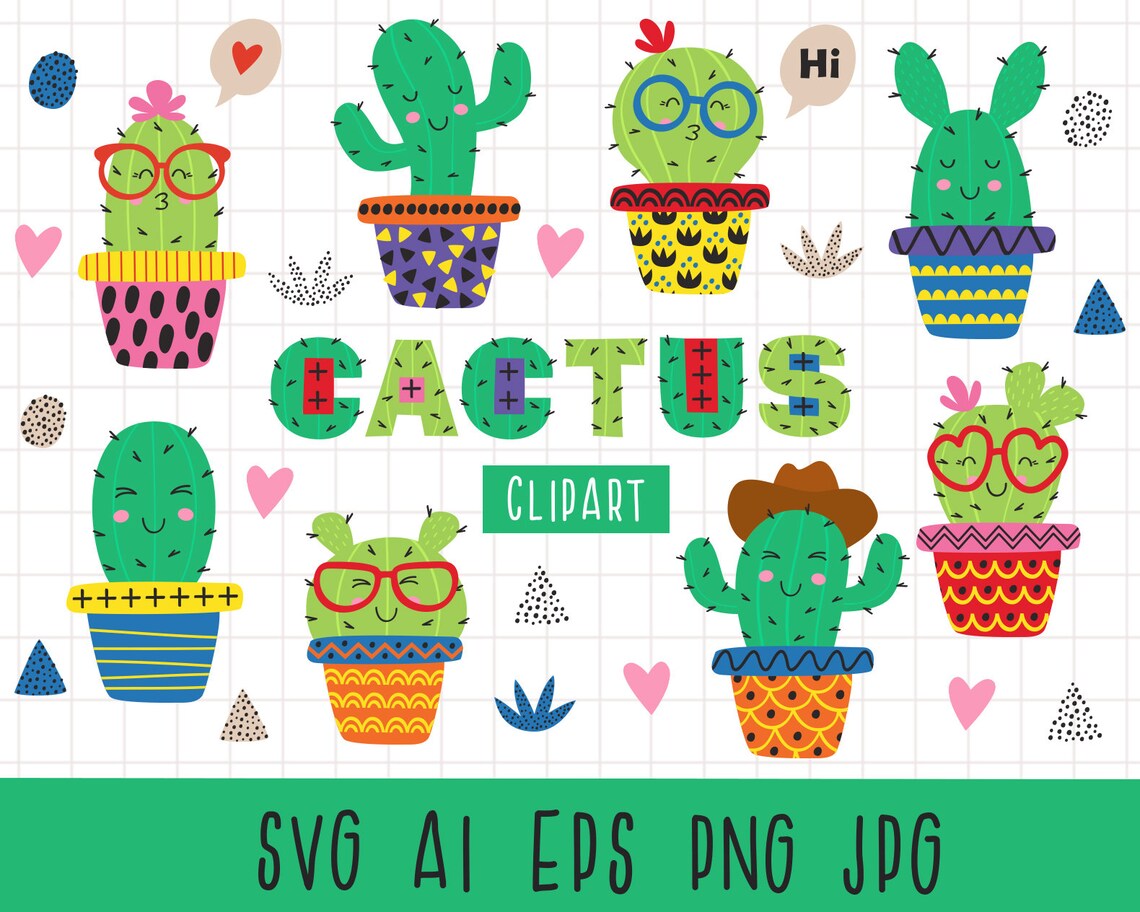 Cute Cactus Svg Cactus Clipart Kawaii Cactus Svg Happy Cactus Clipart ...