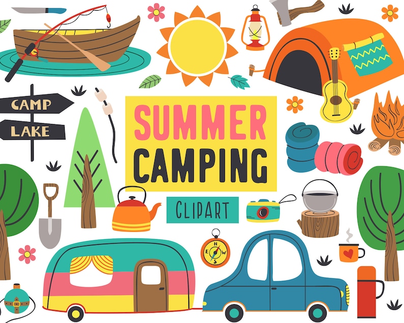 Happy Camper Clipart Bundle, Camping Clip Art, Camping Life Svg ...