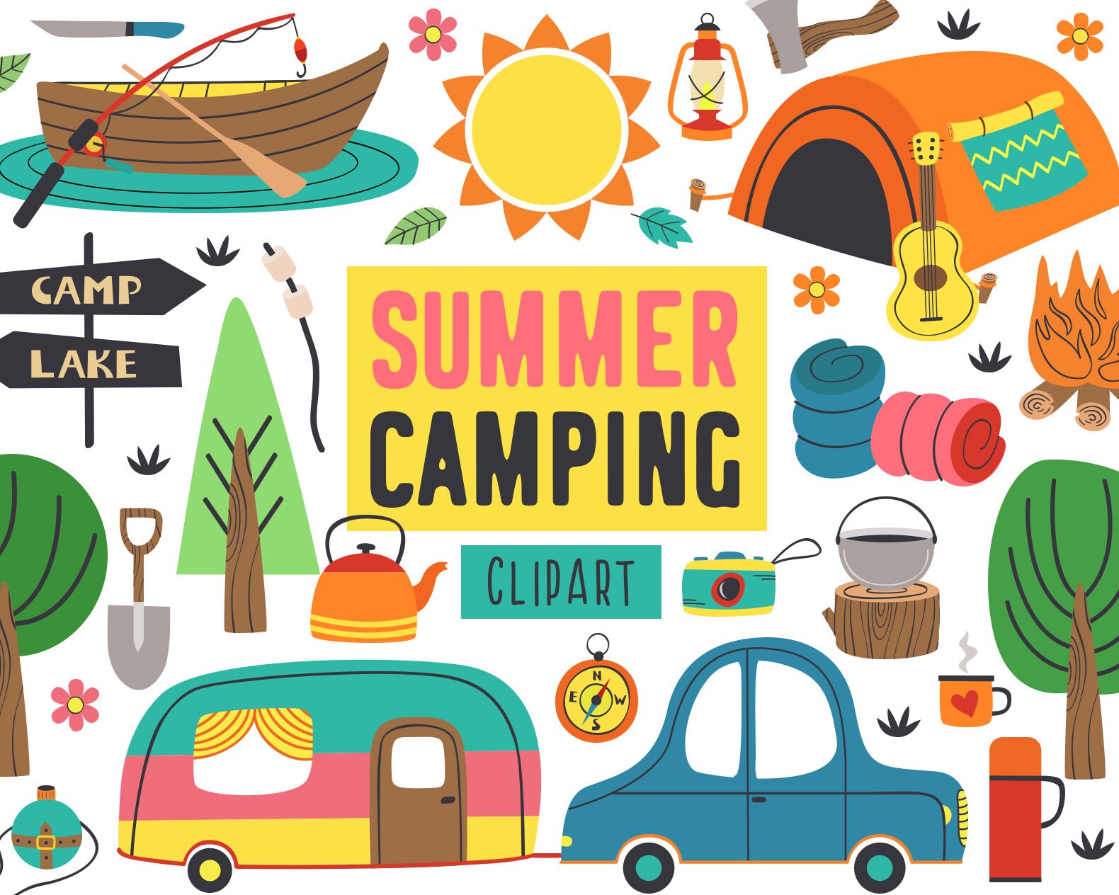 Happy Camper Clipart Bundle, Camping Clip Art, Camping Life Svg ...