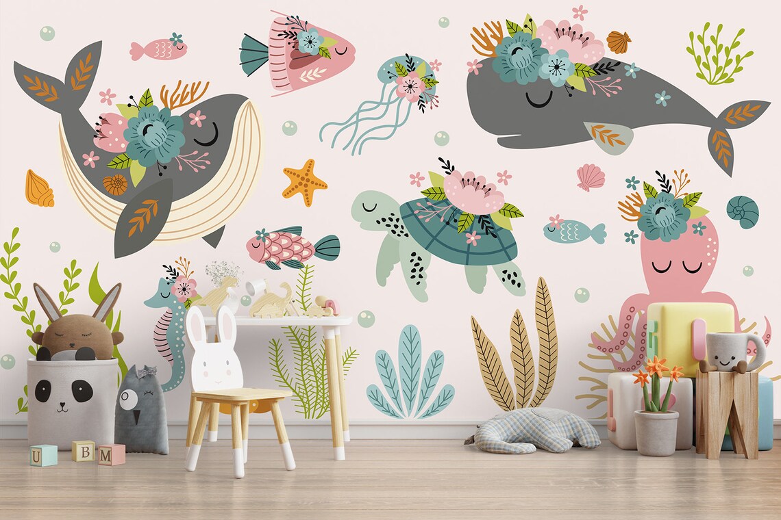 Floral Sea Life Clip Art, Ocean Animals Svg, Boho Sea Animal Clipart ...