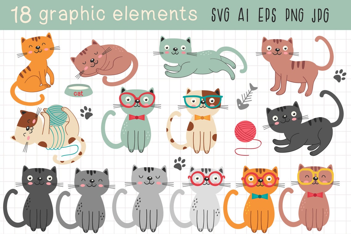 Cat Svg Cute Cat Clipart Cats Svg Bundle Kitty Cat Svg Cat Png Cat Clip ...