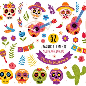 Dia De Los Muertos Clipart, Sugar Skull SVG, Sugar Skull Clip Art, Day ...