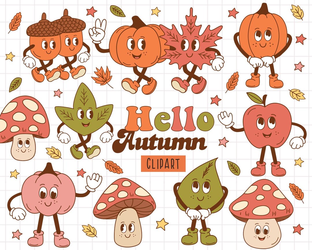 Groovy Autumn Clipart, Retro Autumn Clipart, Thanksgiving Day Png ...