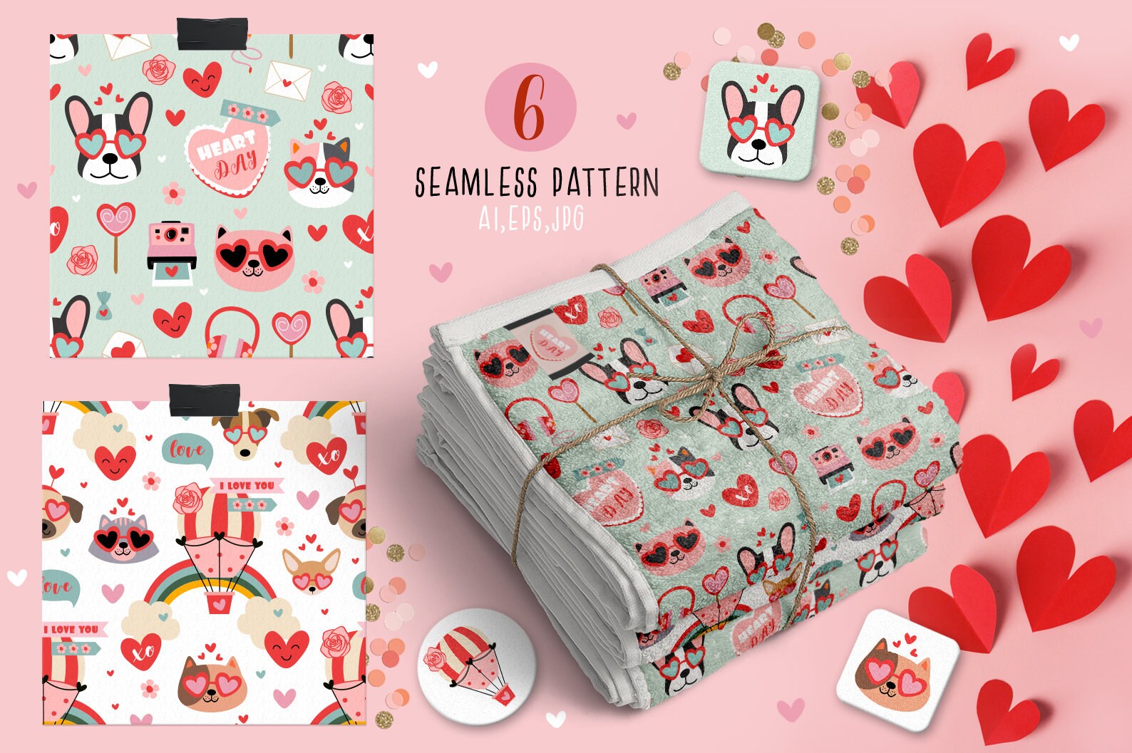 Valentine Seamless Digital Papers, Heart Backgrounds,love Dog Digital ...