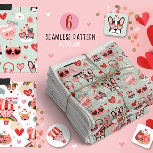 Valentine Seamless Digital Papers, Heart Backgrounds,love Dog Digital ...