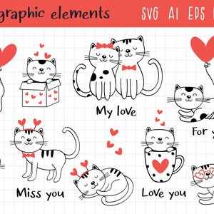 Cute Cat Valentine Clipart, Cat Clipart, Valentine Cat Svg, Love Svg ...