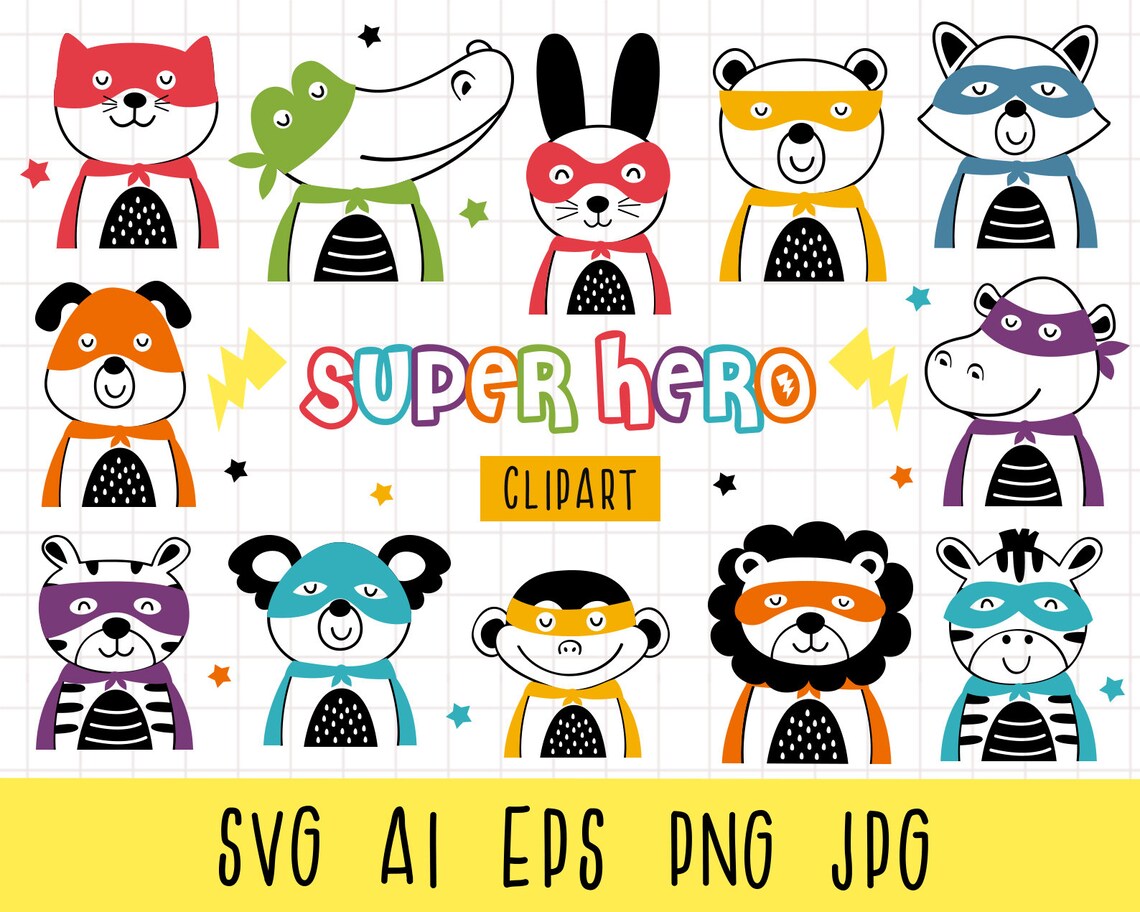 Cute Baby Animal Superhero Clipart Animal Svg Files Super - Etsy