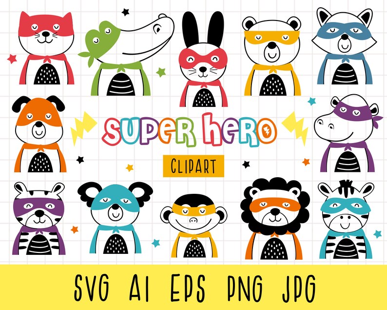 Cute Baby Animal Superhero Clipart, Animal Svg Files, Super Hero Svg ...