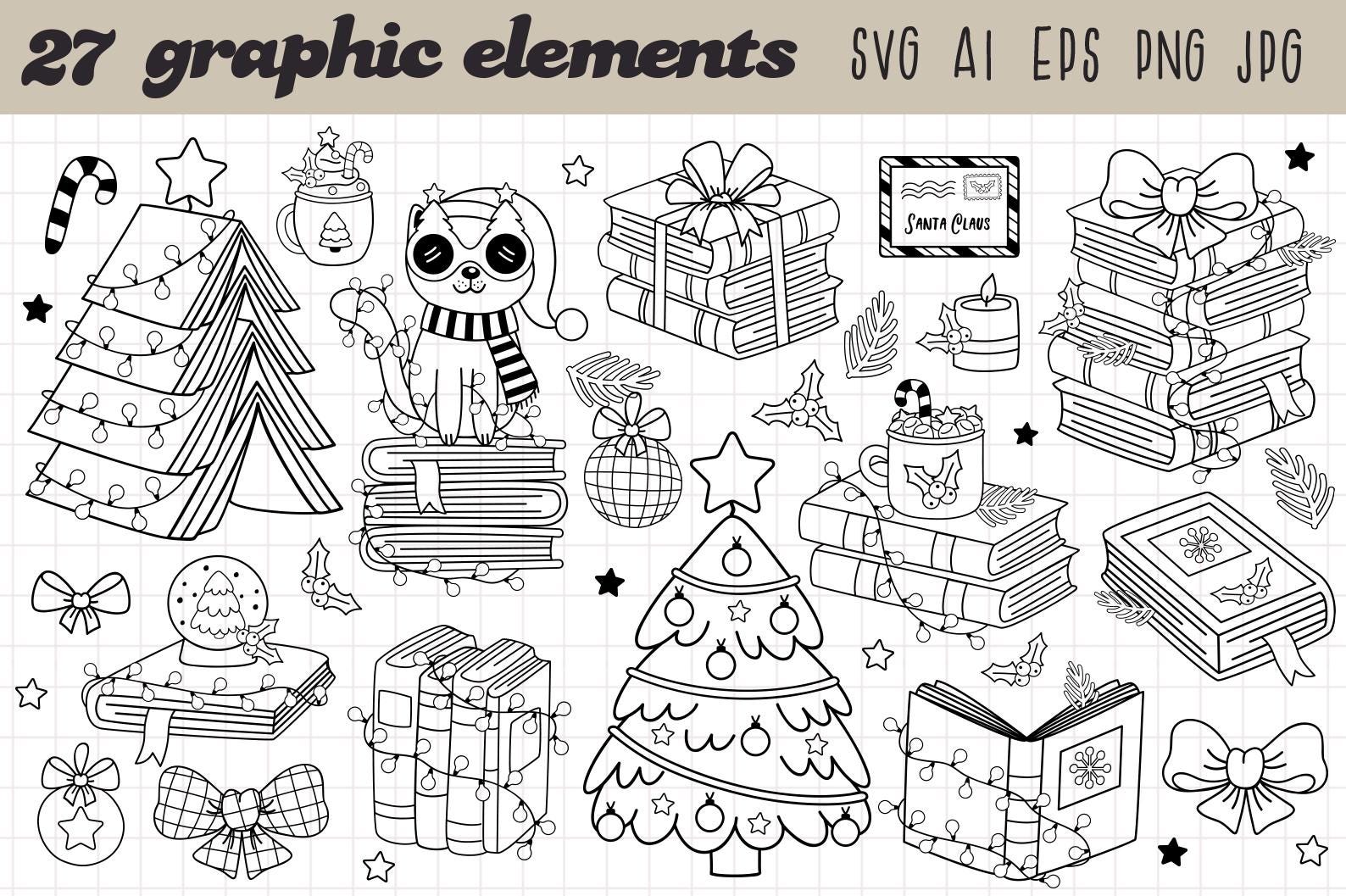 Christmas Bookish Clipart, Christmas Books Png, Book Lovers Png ...