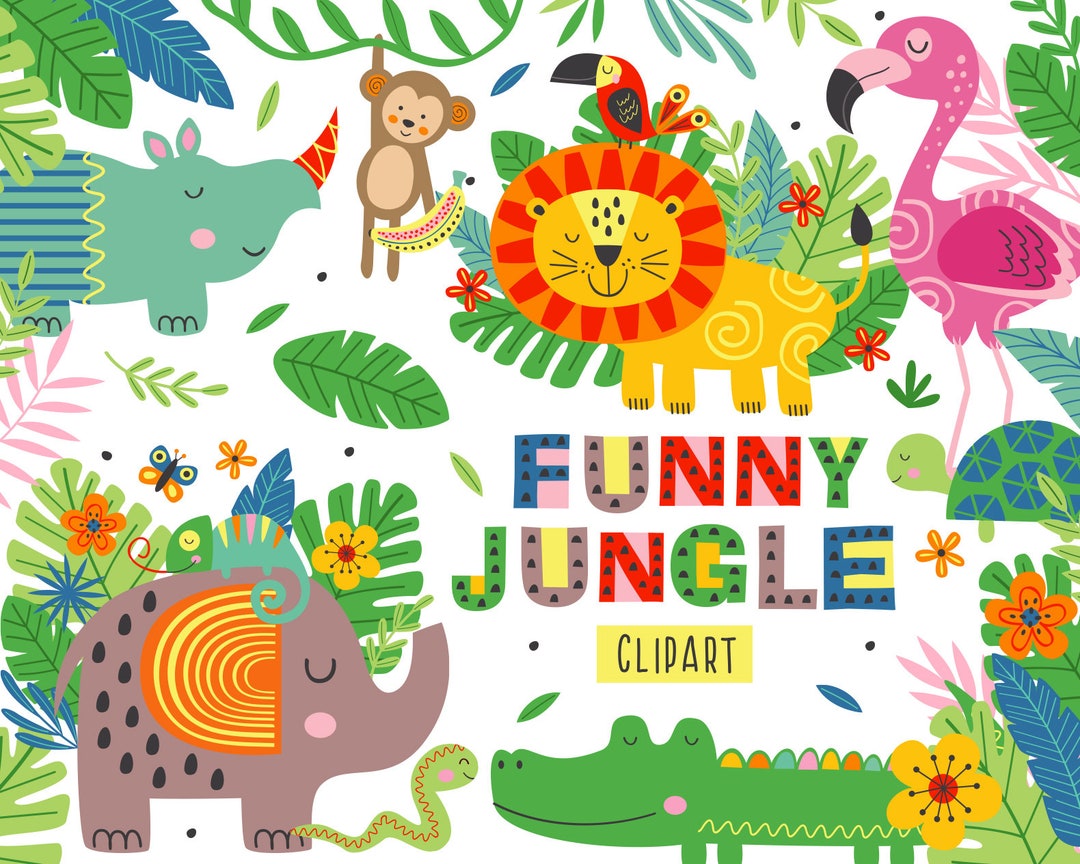 Tropical Clip Art Safari Animal Flowers Svg Elephant Svg Woodland ...