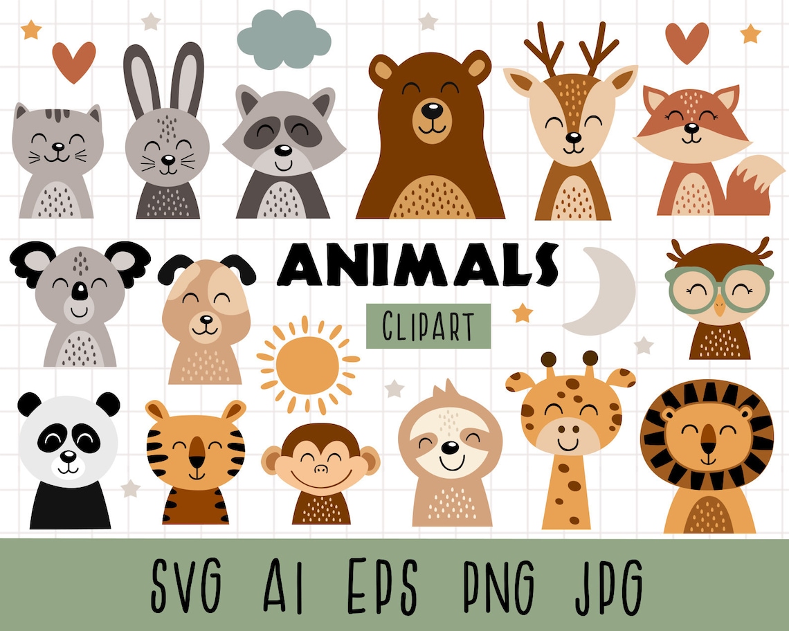 Animals Clipart, Safari Animals Svg, Forest Animals, Woodland Animals ...