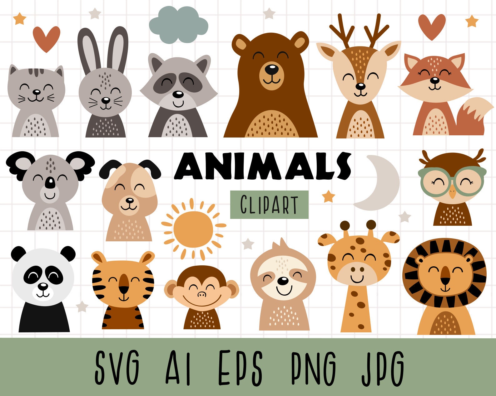 Animals Clipart, Safari Animals Svg, Forest Animals, Woodland Animals ...