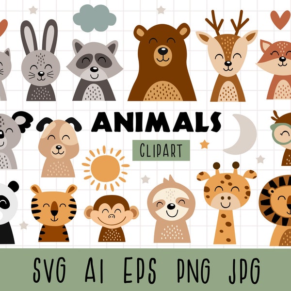 Animal Faces Clipart, Head Clipart, Frame Clipart, Border Clipart, Cute ...