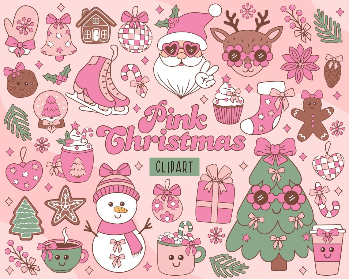 Pink Christmas Clipart , Retro Coquette Christmas,girly Xmas Bow, Pink ...