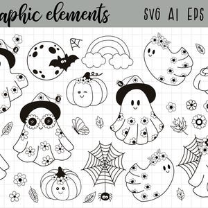 Groovy Halloween Clipart, Retro Flower Ghost Clipart, Spooky Girly Png ...