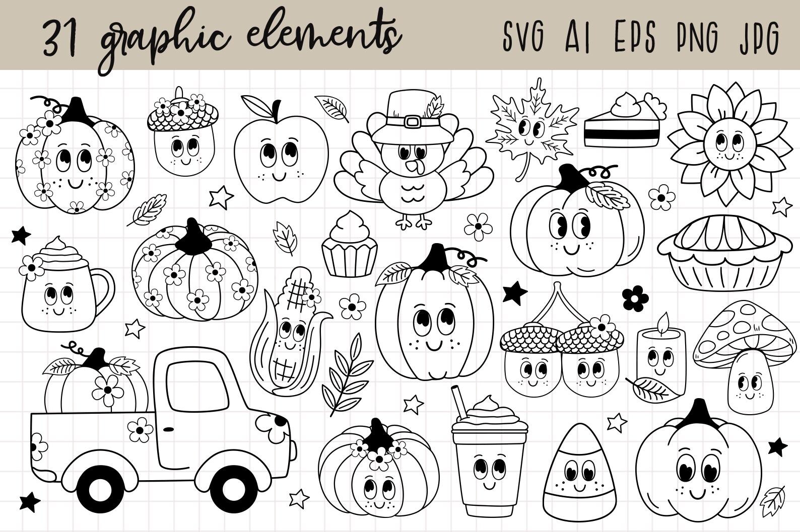 Groovy Autumn Clipart, Retro Fall Png, Thanksgiving Png, Hippie Flower ...