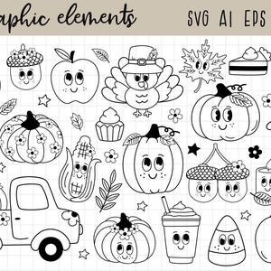 Groovy Autumn Clipart, Retro Fall Png, Thanksgiving Png, Hippie Flower ...