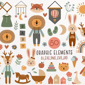 Bohemian Clipart, Boho Clipart Set, Bohemian Animals Svg, Boho Baby Svg ...